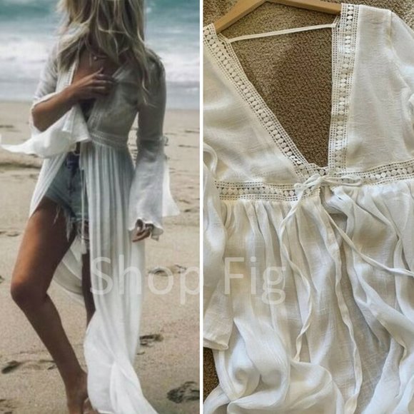 Shop Fig | Dresses | New Bohemian White Lace Kimono Maxi Duster Beach ...